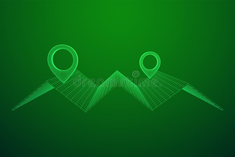 Geo Map Pin with Folding Map Wireframe Mesh Stock Vector - Illustration ...