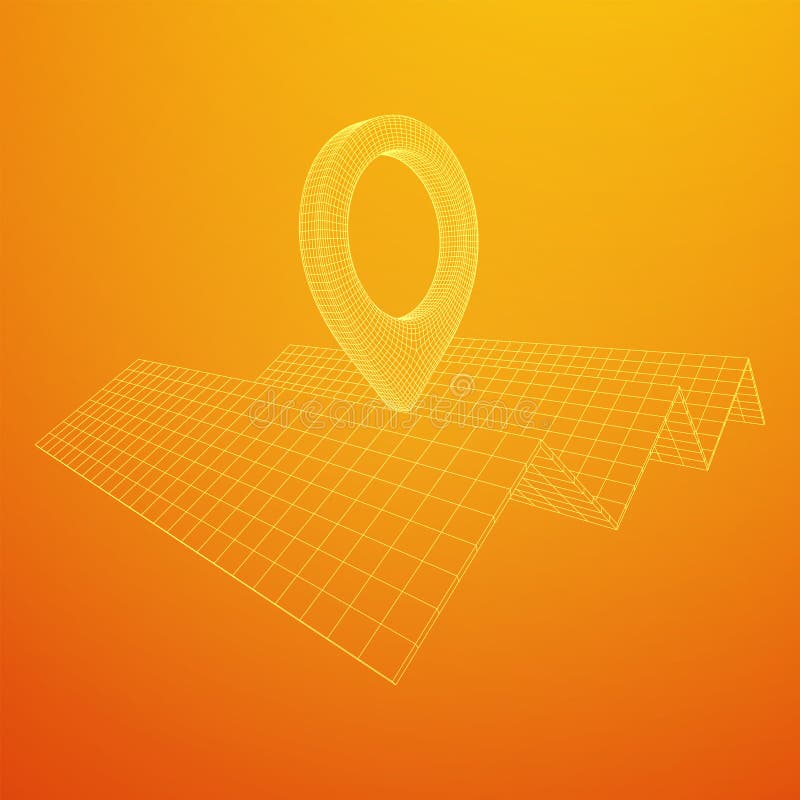 Geo Map Pin with Folding Map Wireframe Mesh Stock Vector - Illustration ...