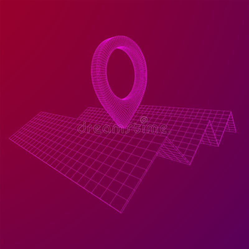 Geo Map Pin with Folding Map Wireframe Mesh Stock Vector - Illustration ...
