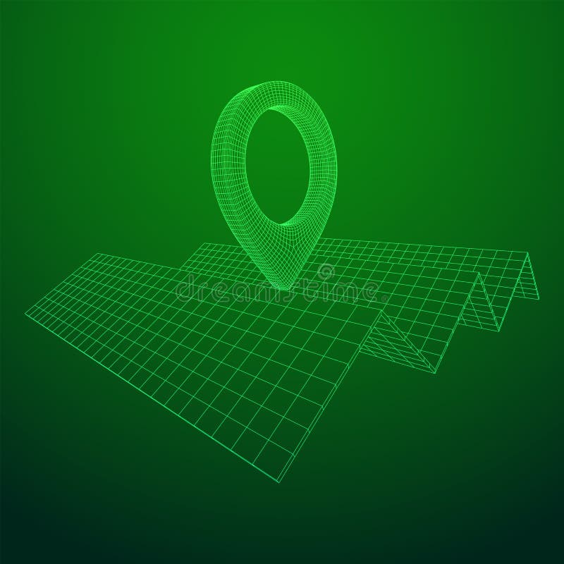 Geo Map Pin with Folding Map Wireframe Mesh Stock Vector - Illustration ...