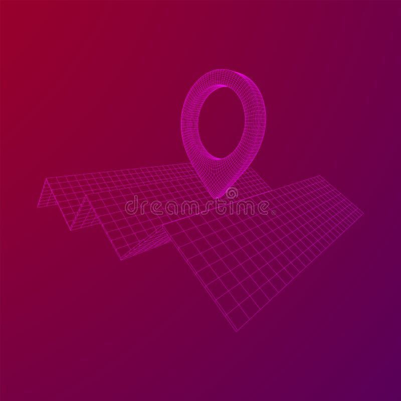 Geo Map Pin with Folding Map Wireframe Mesh Stock Vector - Illustration ...