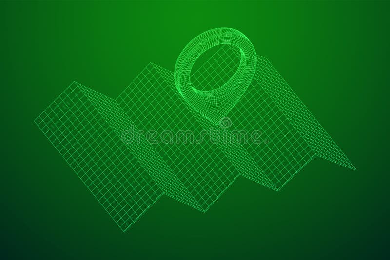 Geo Map Pin with Folding Map Wireframe Mesh Stock Vector - Illustration ...