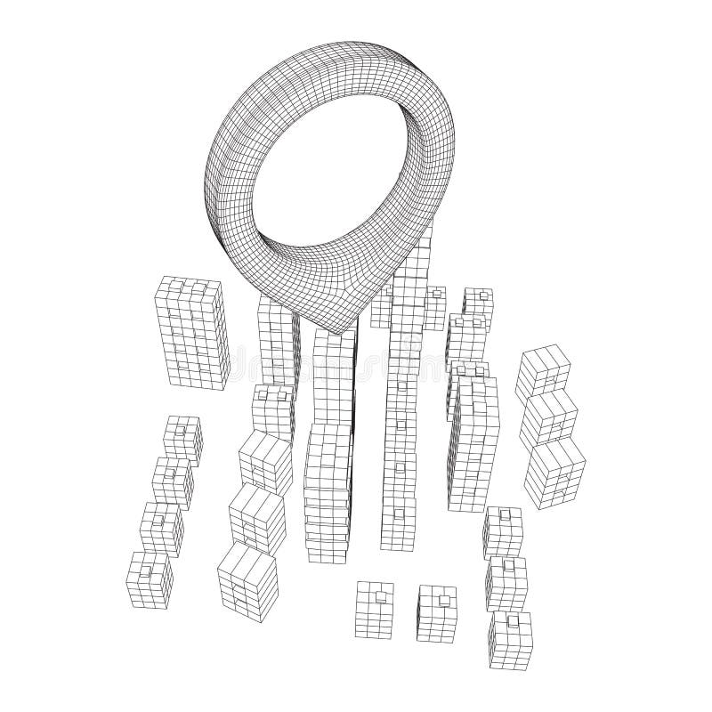 Geo Map Pin on Mesh Cubes City Array Wireframe Mesh Stock Vector ...