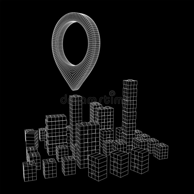 Geo Map Pin on Mesh Cubes City Array Wireframe Mesh Stock Vector ...