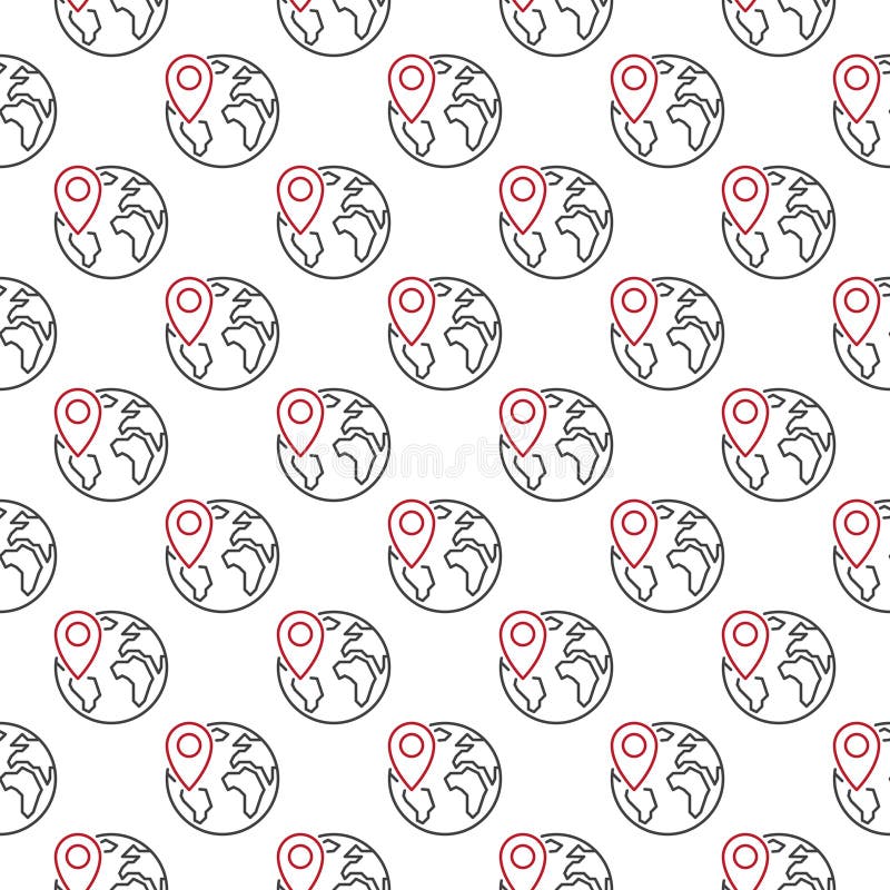 Geo Pin on Earth Planet Vector Concept Line Seamless Pattern Stock ...