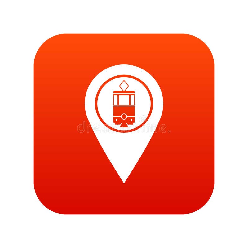 Geo Tag with Tram Sign Icon Digital Red Stock Vector - Illustration of ...