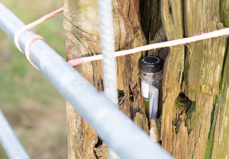 Geocache Hidden at a Fence in the Dutch Landscape Stock Photo - Image ...