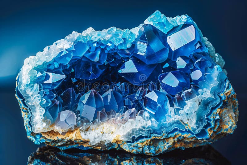 Geode with Crystals of Blue Color. Quartz Geode with Transparent ...