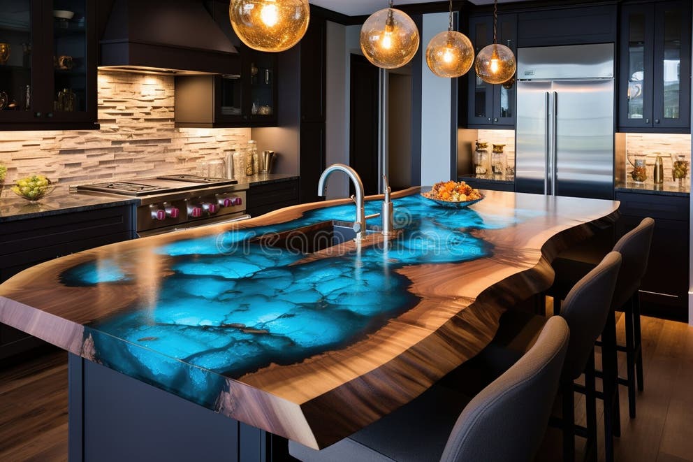 Geode and Epoxy Resin Kitchen Countertops. Generative AI Stock ...