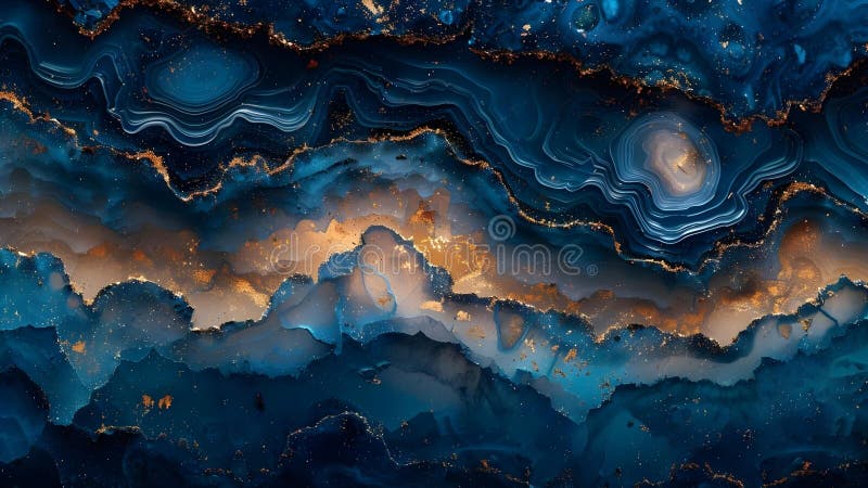 Geode-inspired Abstract Artwork in Dark Blue, Light Blue, and Gold ...