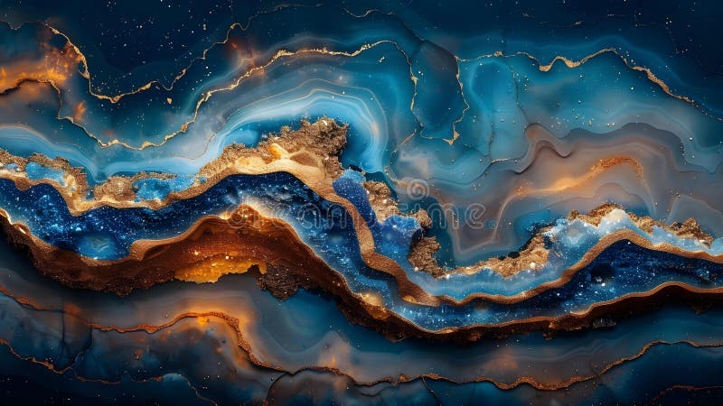 Geode-Inspired Abstract Artwork Featuring Dark Blue, Light Blue, and ...