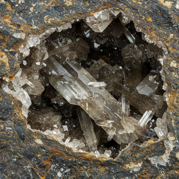 A Geode Showcasing a Crystalline Structure Embedded within a Rough Rock ...