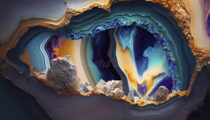 Geode with Transparent Crystals of Light Blue Color on a Dark ...