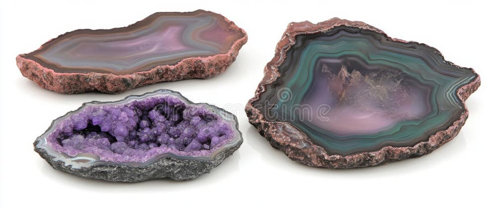 Geodes Featuring Three Layers of Agate with Purple and Blue Bands on a ...