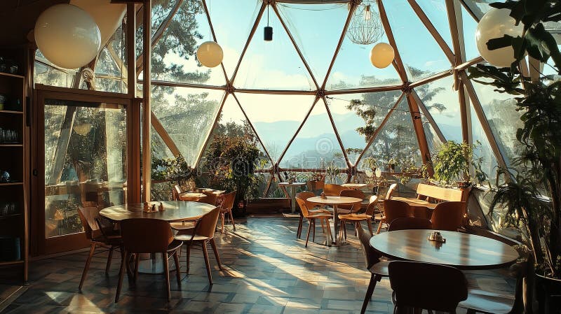 Geodesic Dome Cafe with Panoramic Views and Natural Lighting.. Stock ...