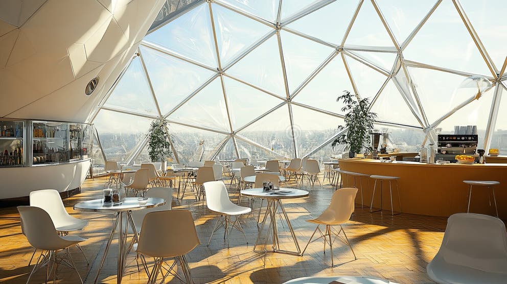 Geodesic Dome Cafe with Panoramic Views and Natural Lighting.. Stock ...