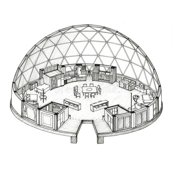 Geodesic Dome House Illustration with a Cutaway View. the Structure ...