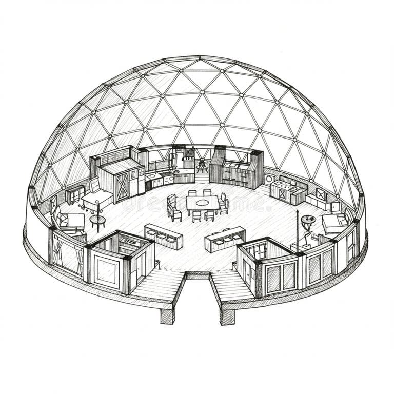 Geodesic Dome House Illustration with a Cutaway View. the Structure ...