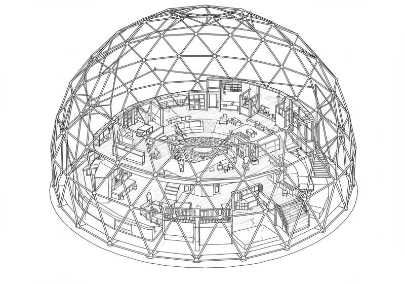 A Geodesic Dome Structure with a Detailed Interior Cross-section. the ...
