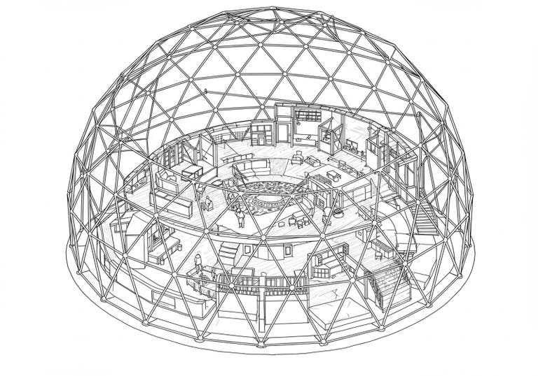 A Geodesic Dome Structure with a Detailed Interior Cross-section. the ...