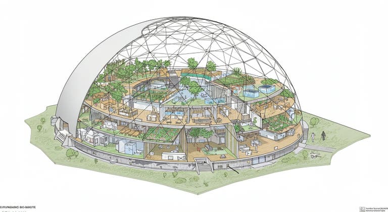 A Geodesic Dome Structure with Multiple Levels Featuring Residential ...