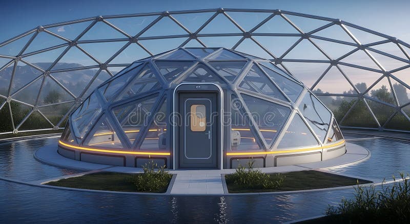 Geodesic Dome Structure on Water with Modern Futuristic Design Stock ...