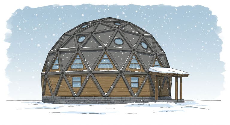 Geodesic Dome with a Wooden and Stone Lower Section, Featuring Triangle ...