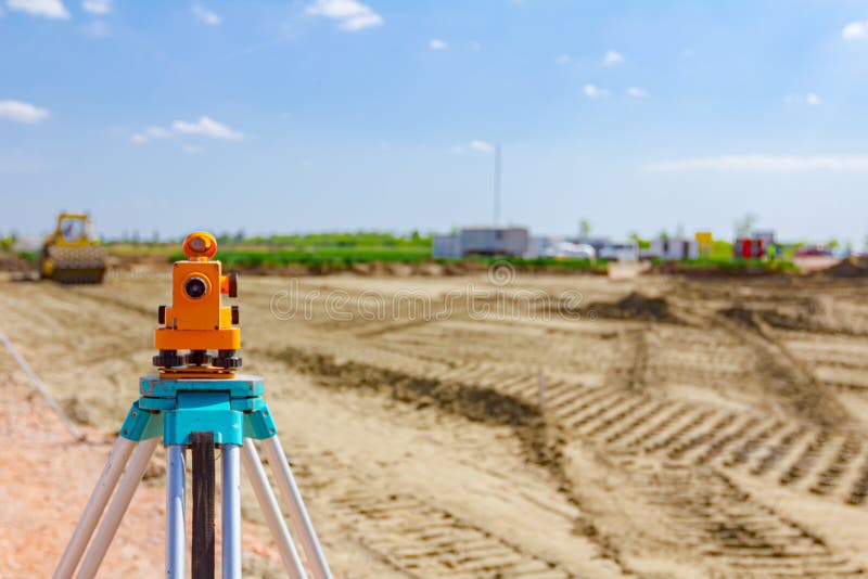 Geodesist Device on Tripod on a Building Site Stock Image - Image of ...