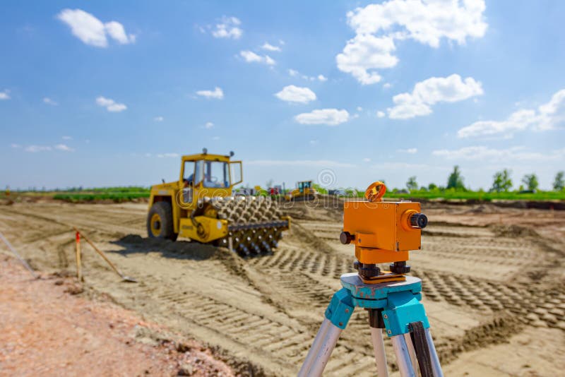 Geodesist Device on Tripod on a Building Site Stock Image - Image of ...