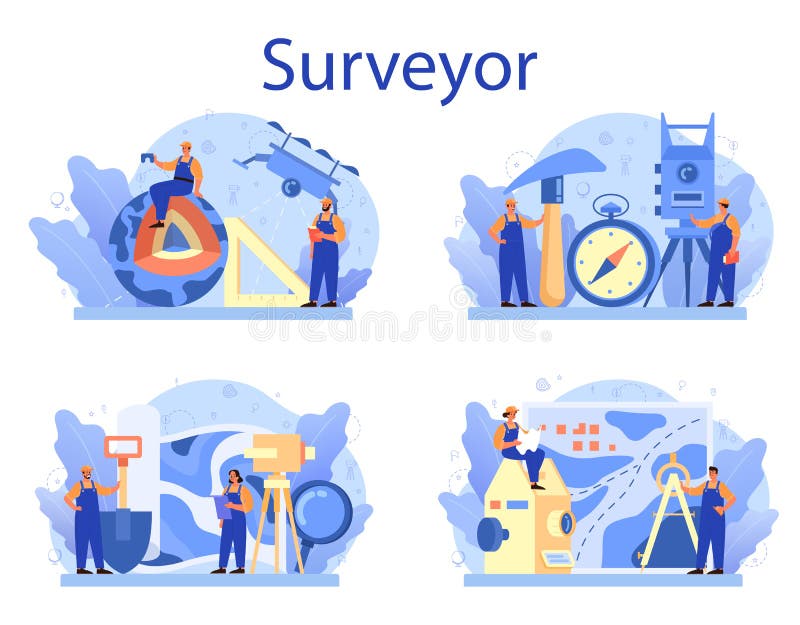 Geodesy Science Concept Set. Land Surveying Technology Stock Vector ...