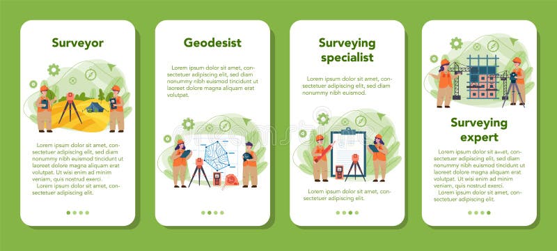 Geodesy Science Mobile Application Banner Set. Land Surveying Stock ...