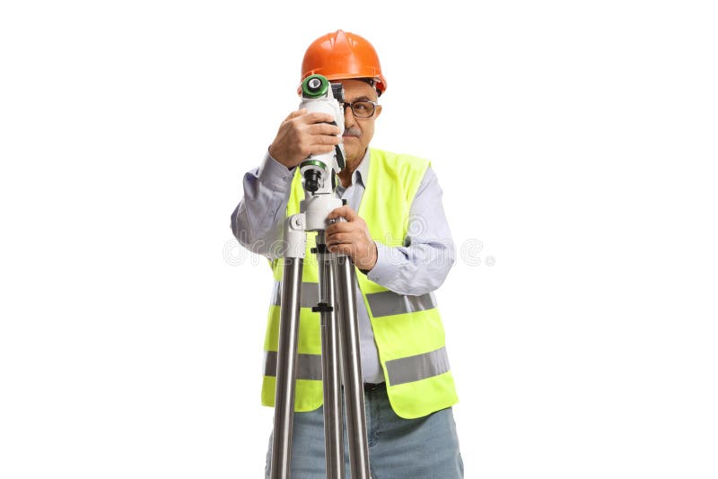 Geodetic Surveyor Working with a Measuring Equipment Stock Image - Image of isolated, background ...