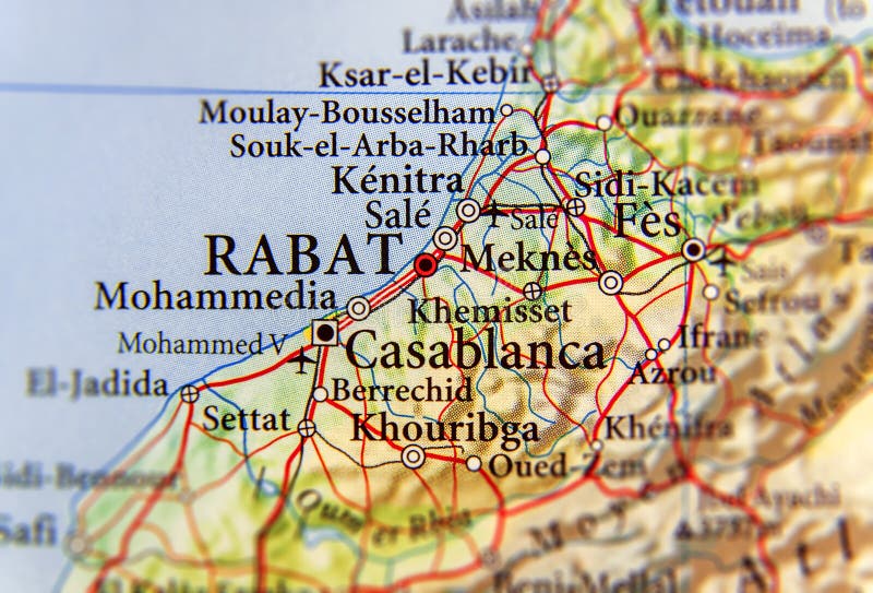 Geograficzna Mapa Maroko Kraj Z Znacząco Miastami Obraz Stock - Obraz ...