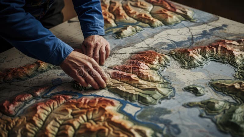 Geographer Exploring the Terrain on the Model Stock Illustration ...