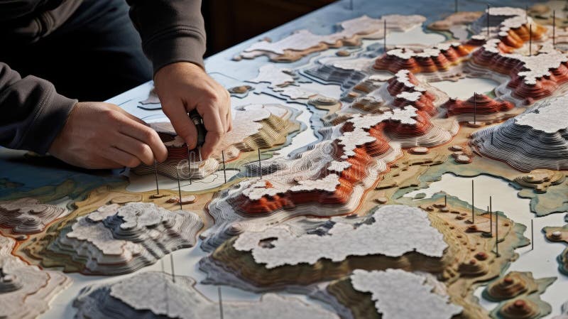 Geographer Exploring the Terrain on the Model Stock Illustration ...