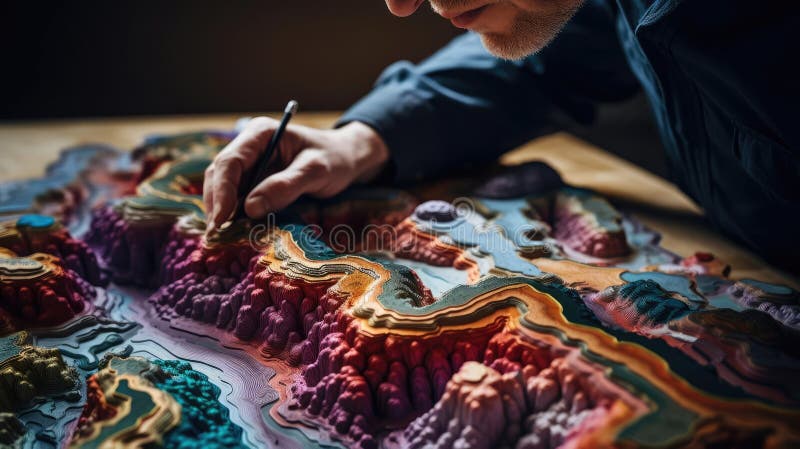 Geographer Exploring the Terrain on the Model Stock Illustration ...