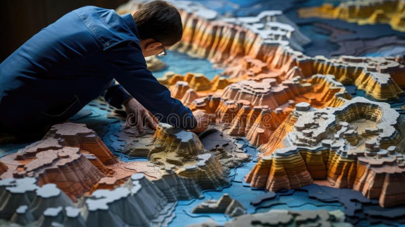 Geographer Exploring the Terrain on the Model Stock Illustration ...