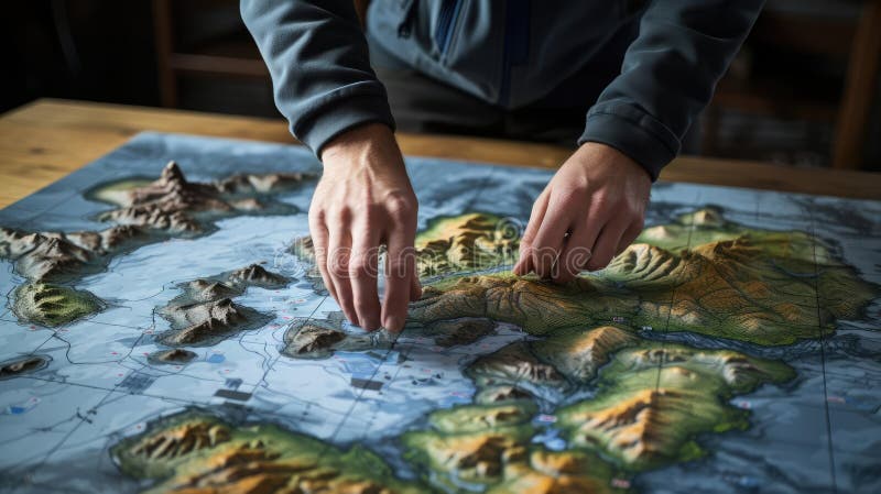 Geographer Exploring the Terrain on the Model Stock Illustration ...