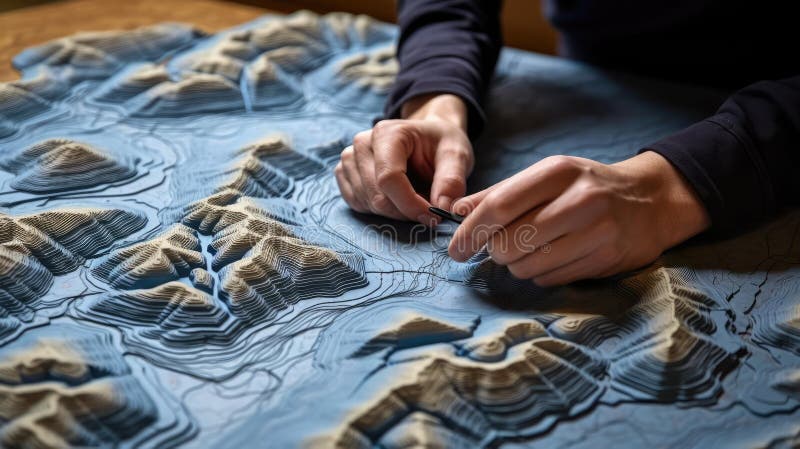 Geographer Exploring the Terrain on the Model Stock Illustration ...