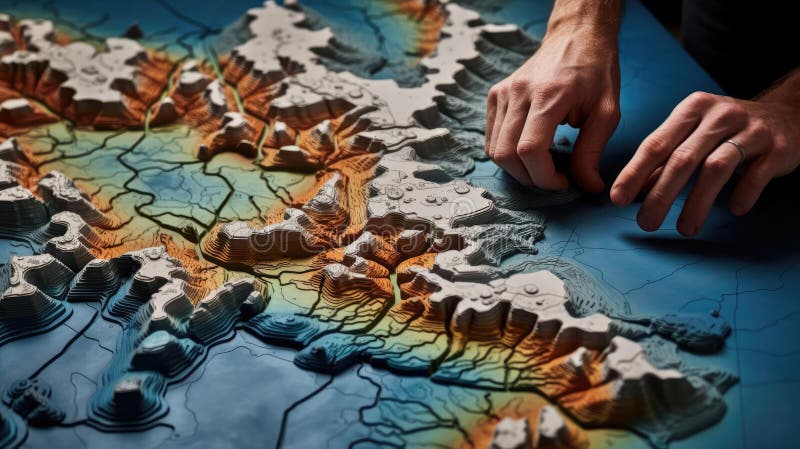 Geographer Exploring the Terrain on the Model Stock Illustration ...