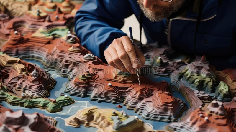 Geographer Exploring the Terrain on the Model Stock Illustration ...