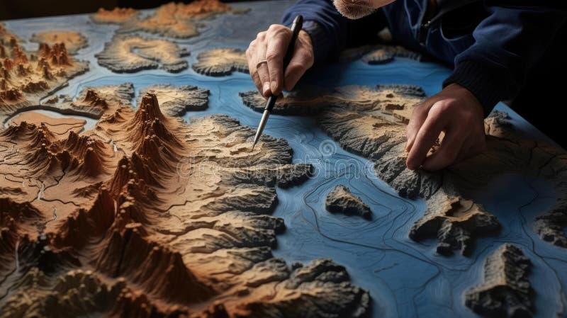 Geographer Exploring the Terrain on the Model Stock Illustration ...