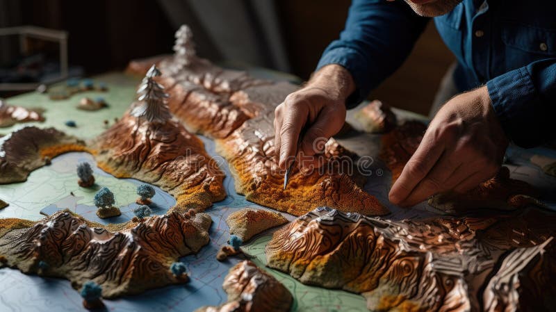 Geographer Exploring the Terrain on the Model Stock Illustration - Illustration of latitude ...