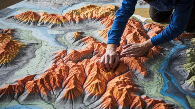 Geographer Exploring the Terrain on the Model Stock Illustration ...