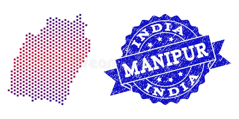 Collage of Gradiented Dotted Map of Manipur State and Grunged Stamp ...