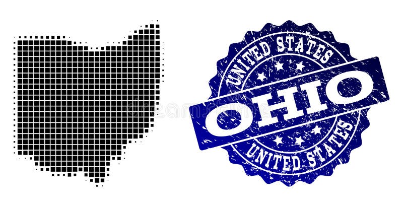 Composition of Halftone Dotted Map of Ohio State and Grunge Stamp ...