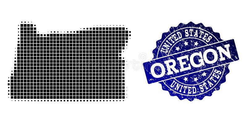 Collage of Halftone Dotted Map of Oregon State and Grunge Stamp ...