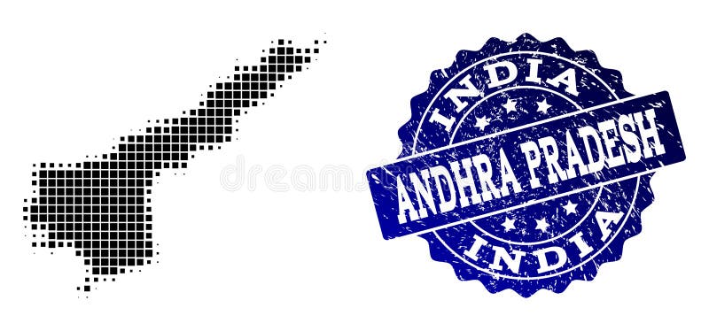 Dotted Map of Andhra Pradesh State and Grunge Rectangle Rounded Caption ... Dotted Map of Andhra Pradesh State and Grunge Rectangle Rounded Caption ...