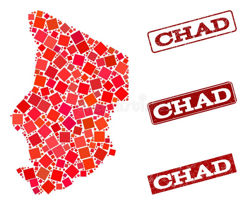 Mosaic Map of Chad and Scratched School Stamp Collage Stock Vector ...