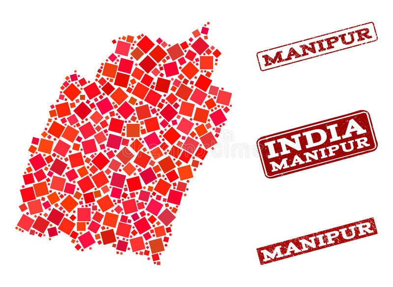 Mosaic Map of Manipur State and Scratched School Seal Composition Stock ...